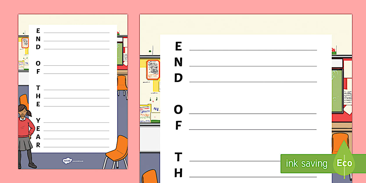 SA End of Year Acrostic Poem (teacher made) - Twinkl