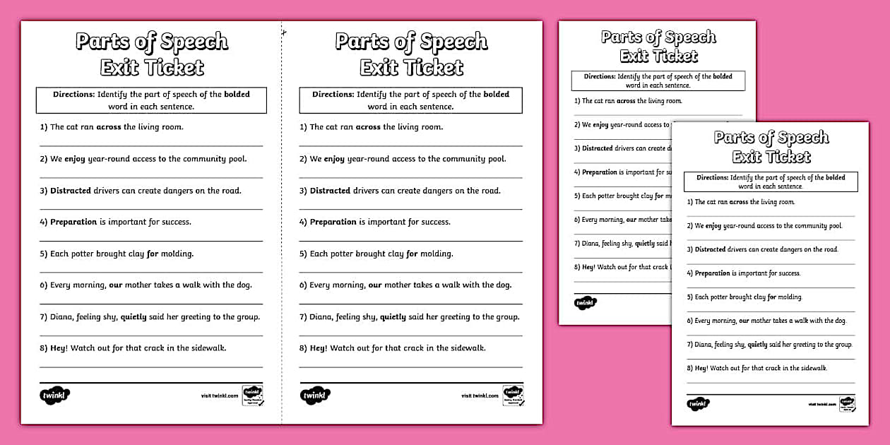 Sixth Grade Parts of Speech Exit Ticket - Twinkl