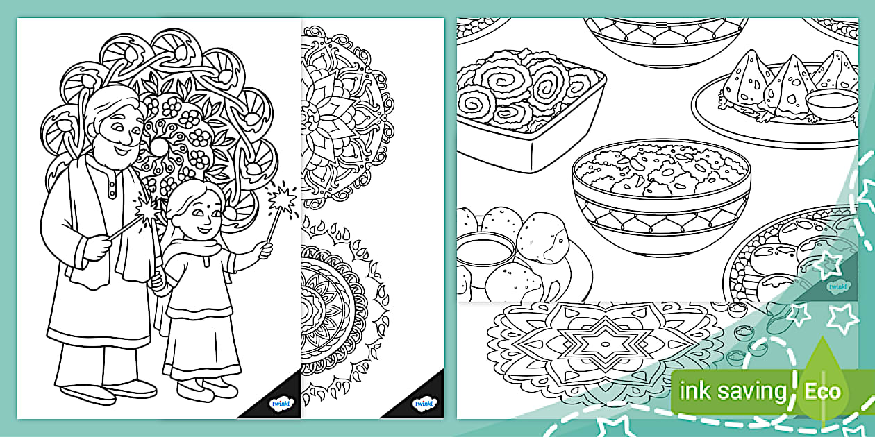 Hindu Diwali Colouring Pages (Ages 5 - 7) (Teacher-Made)