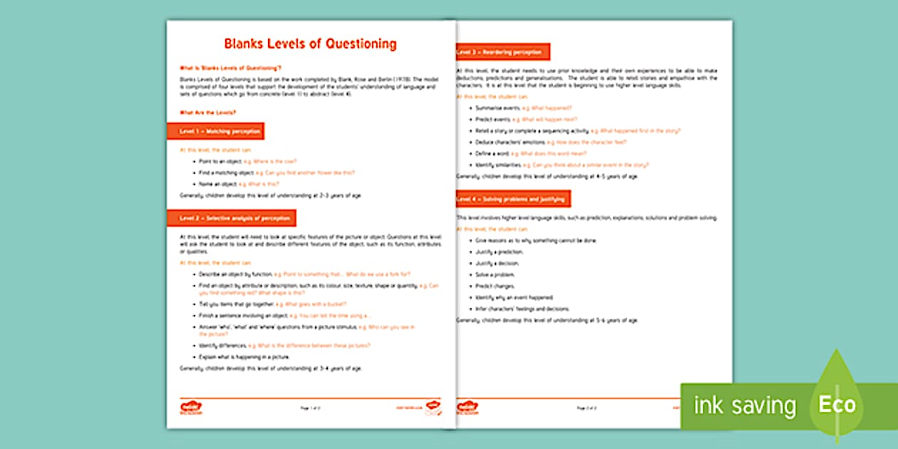 Blanks Levels of Questioning Adult Guidance (teacher made)