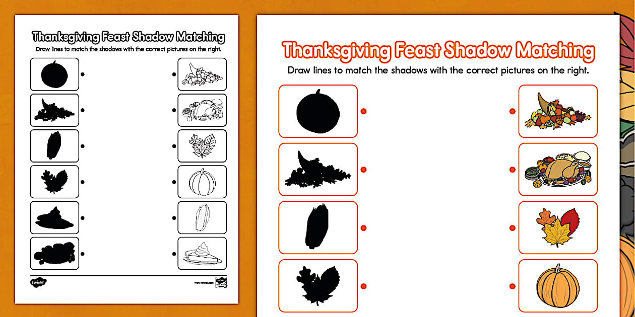 Thanksgiving Shadow Matching Worksheet | Twinkl USA - Twinkl