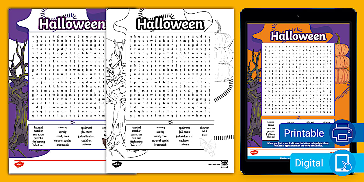 Halloween Word Search for 6th-8th Grade