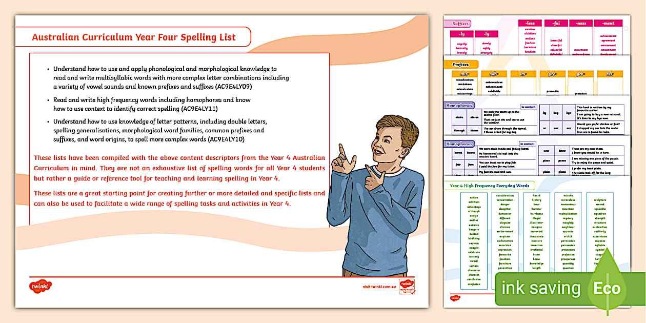 Australian Curriculum Year 4 Spelling Words - English