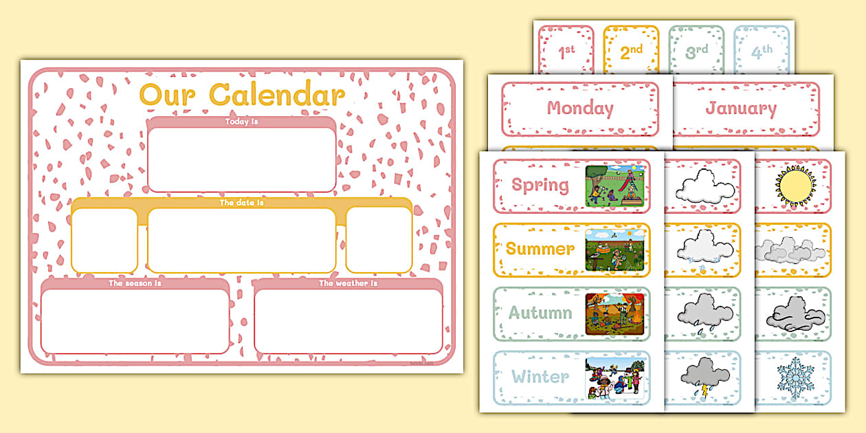 Speckled Pastel-Themed Daily Calendar and Weather Chart