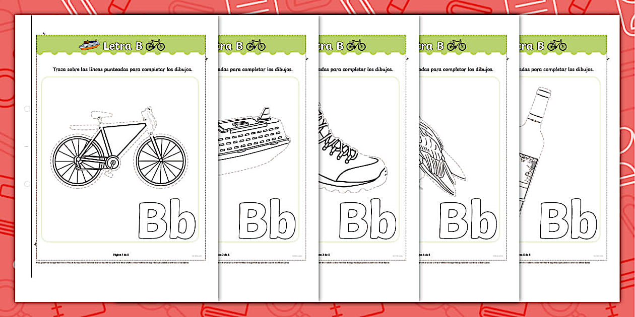 Guía de Trabajo: Trazos sobre Dibujos - Letra B - Twinkl