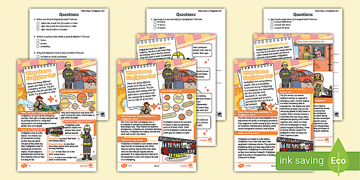 What Does A Firefighter Do? Differentiated Reading Comprehension Activity