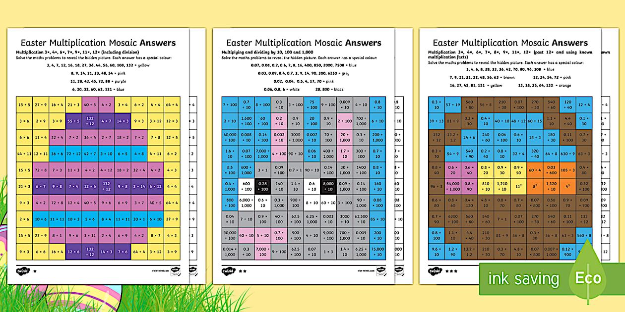 Easter Multiplication Mosaics Differentiated Worksheet / Worksheets