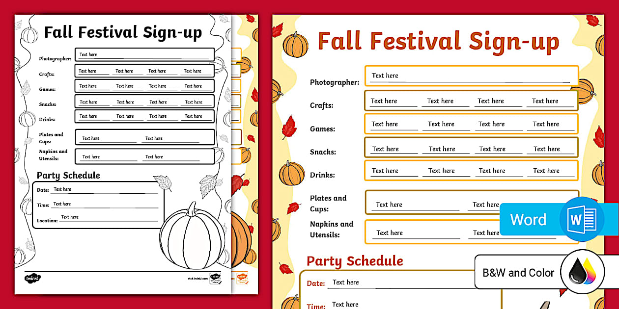 Fall Party Sign Up Sheet | Kindergarten Resource | Twinkl US