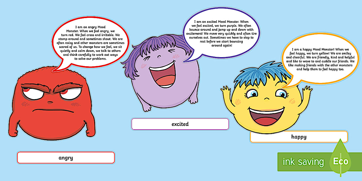 Cursive Mood Monsters Display Cut-Outs (teacher made)