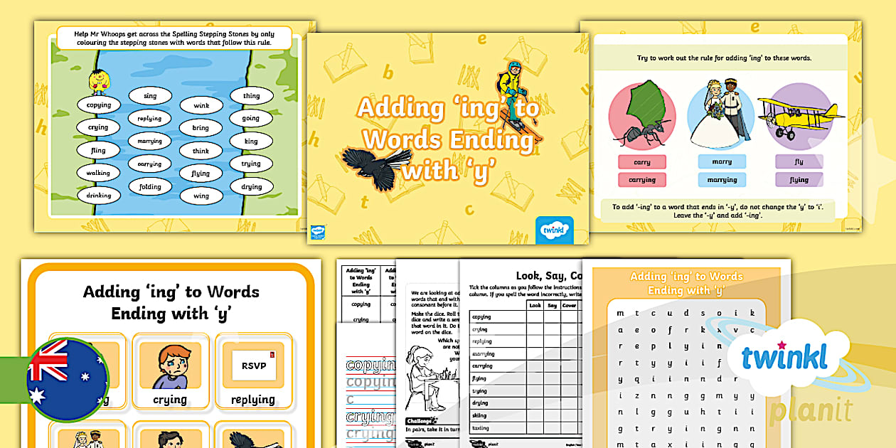 Year 2 Spelling: Adding 'ing' to Words Ending with 'y'