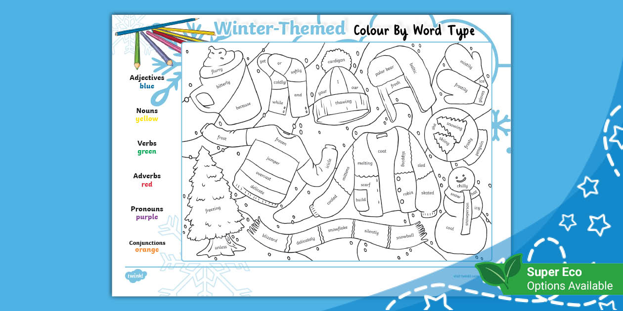 Winter-Themed Colour By Word Type (Ages 7–11) - Twinkl