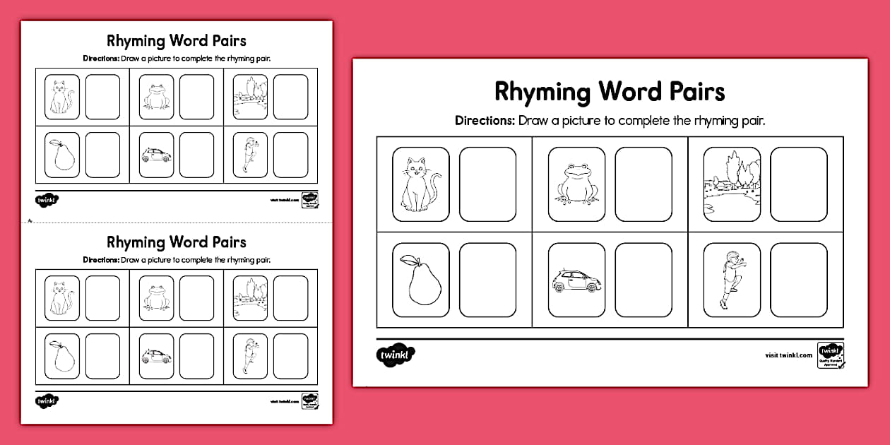 Kindergarten Rhyming Word Pairs Exit Ticket (teacher made)