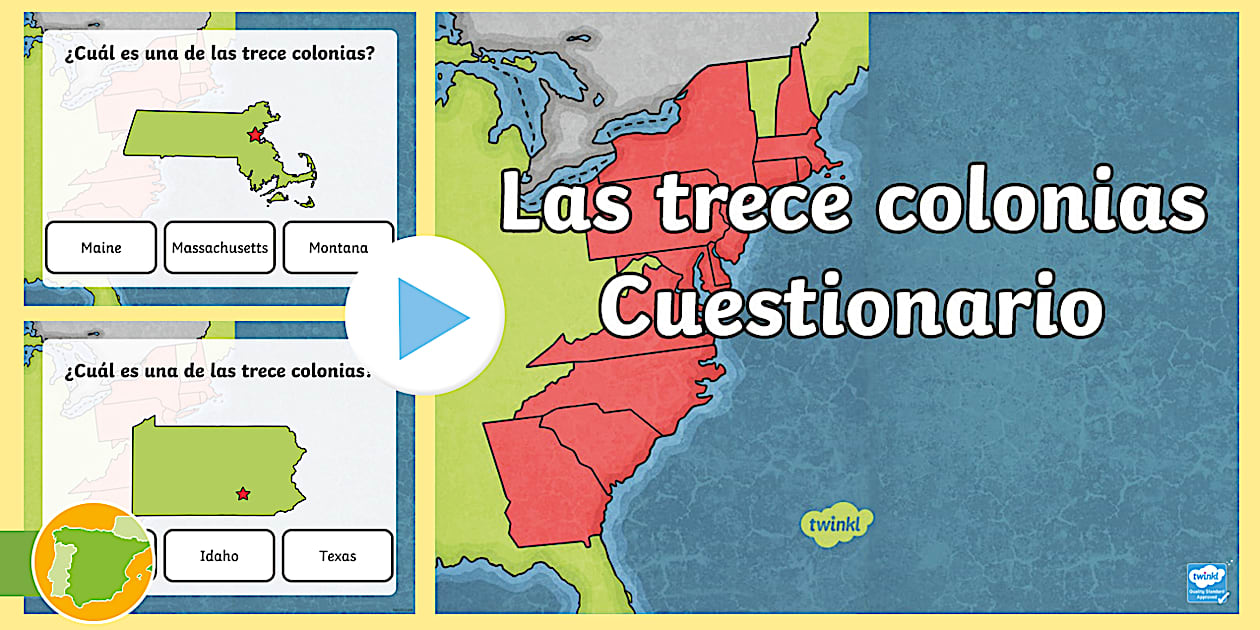 Presentación: Cuestionario de las trece colonias - Twinkl