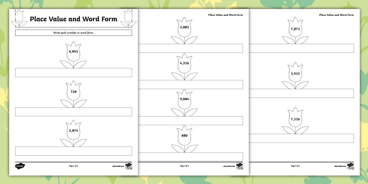 Third Grade Spring Flowers Place Value and Word Form