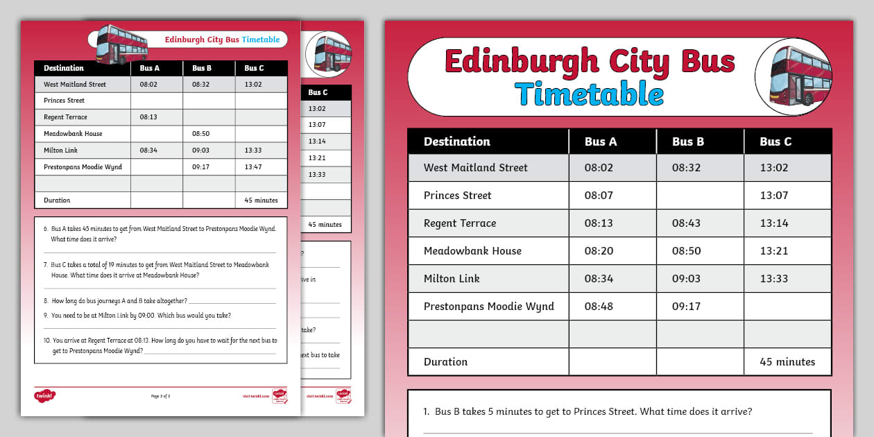 Scottish Electric Buses - Edinburgh Timetable Activity Sheet