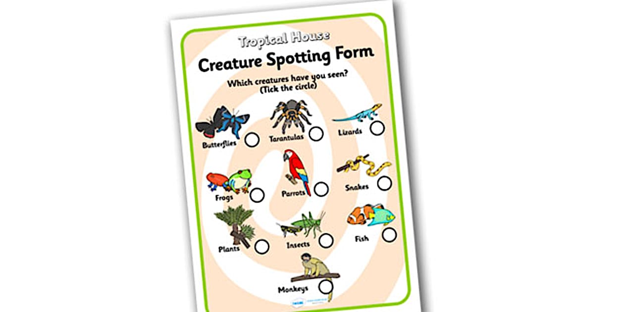 Tropical House Creature Spotting Sheet