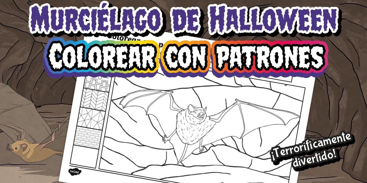 Ficha de actividad: Colorear con patrones - Murciélago de Halloween