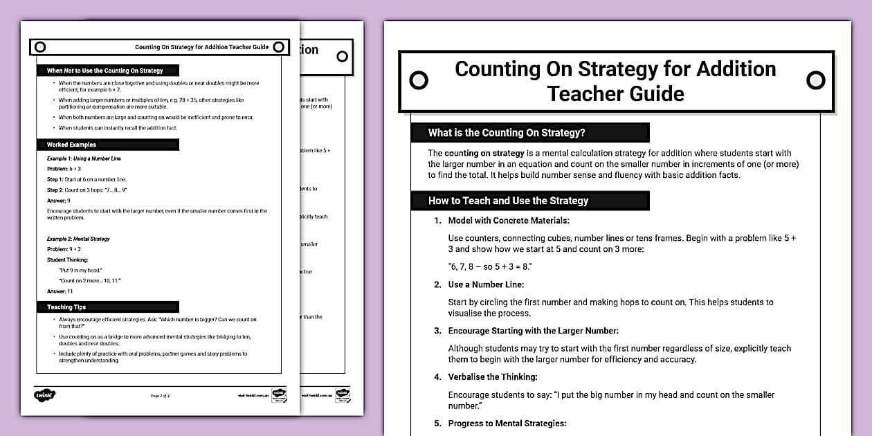 Counting On Strategy for Addition Teacher Guide - Twinkl