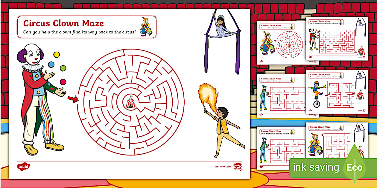 Circus Clown Maze Activity Worksheets | Twinkl Maze Activity