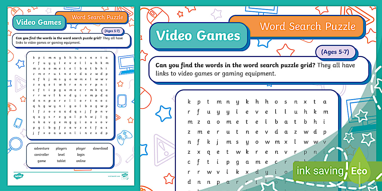 Video Game Themed Word Search (Ages 5 - 7) (Teacher-Made)