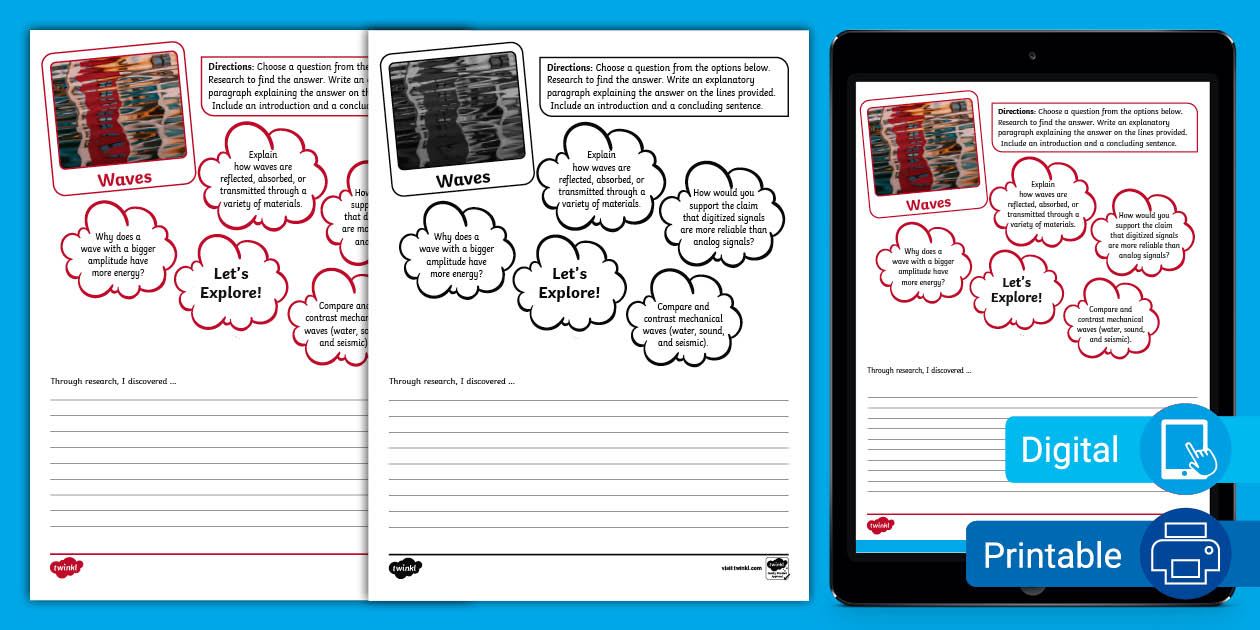 Waves Research Writing Worksheet for 6th-8th Grade - Twinkl
