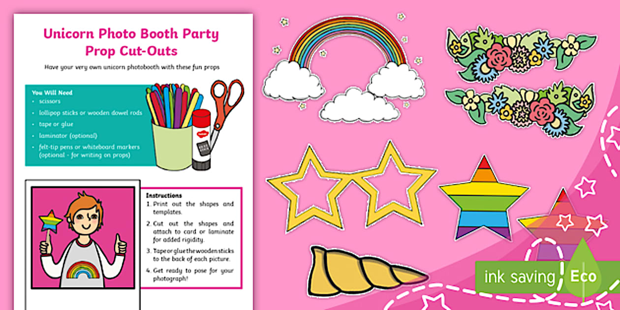 Unicorn Photo Booth Prop Cut-Outs (teacher made) - Twinkl