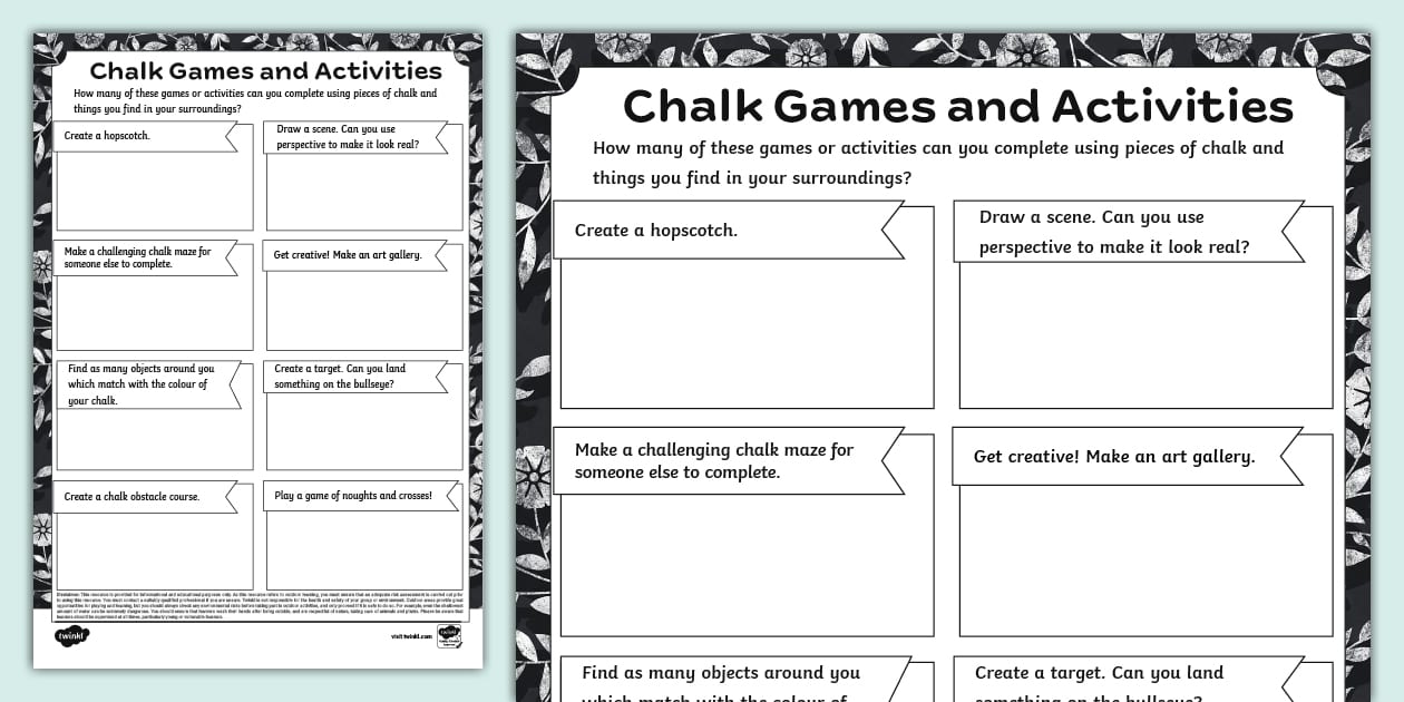 Chalkboard-Themed Chalk Games Ideas Worksheet (Teacher-Made)