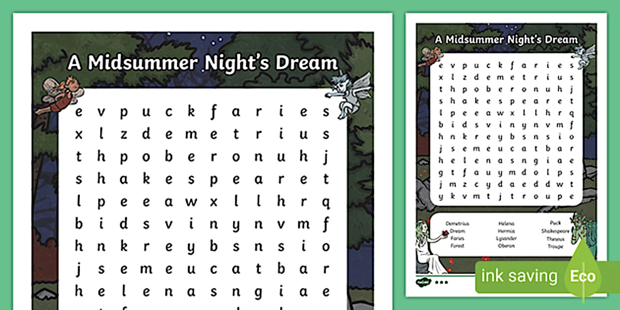 Word Search - A Midsummer Night's Dream for KS2 - Twinkl