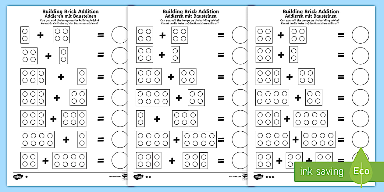 Building Brick Addition Worksheet / Worksheet English/German