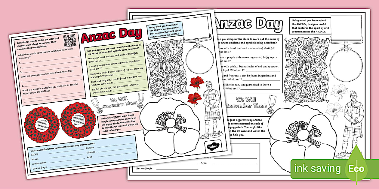 Anzac Day Activity Mat Years 5-6 (Hecho por educadores)