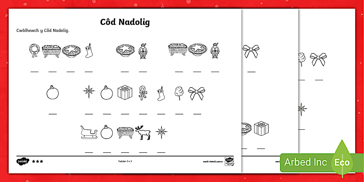 Gweithgaredd Cracio'r Côd Nadolig (teacher made) - Twinkl