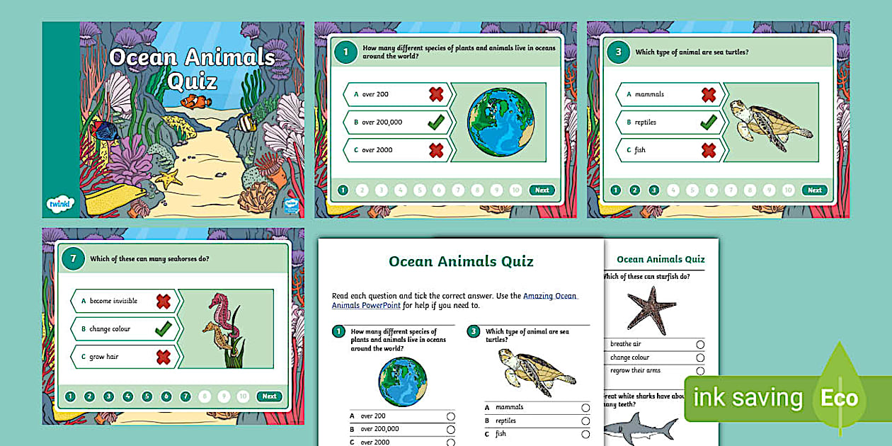 KS1 Ocean Animals PowerPoint Quiz Pack (teacher made)