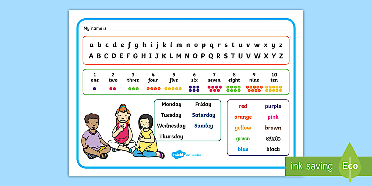 Junior Infant Desk Information and Alphabet Mat