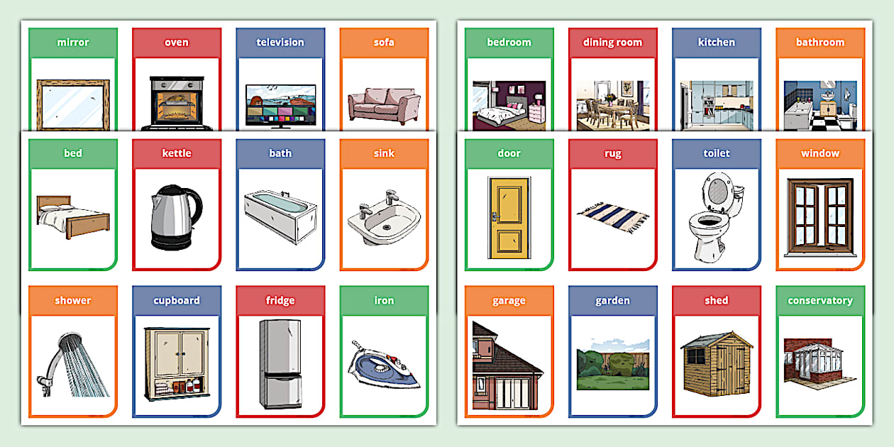Older Learners Household Items Flashcards - Twinkl - Adult
