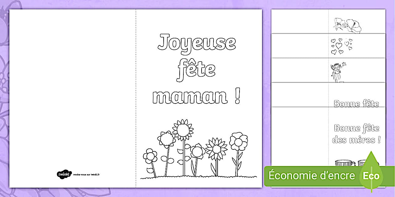 Cartes de vœux pour la fête des mères à colorier