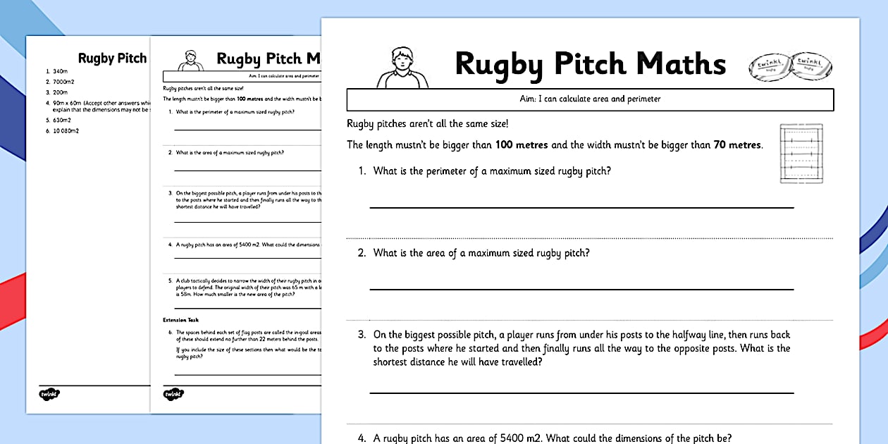 Dyslexic Rugby Area and Perimeter Maths Worksheet - Twinkl