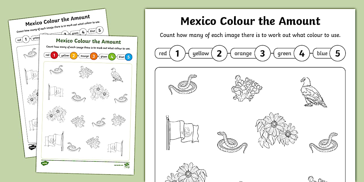 👉 Mexico Colour the Amount Worksheet (teacher made)