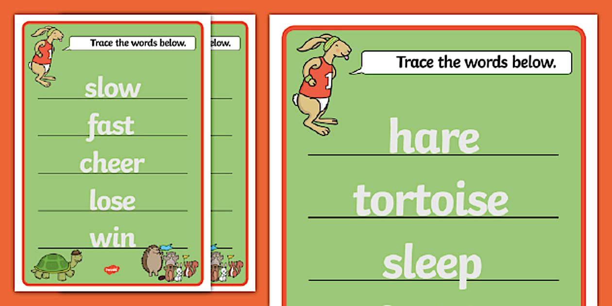 Precursive The Tortoise and The Hare Trace the Words Worksheets