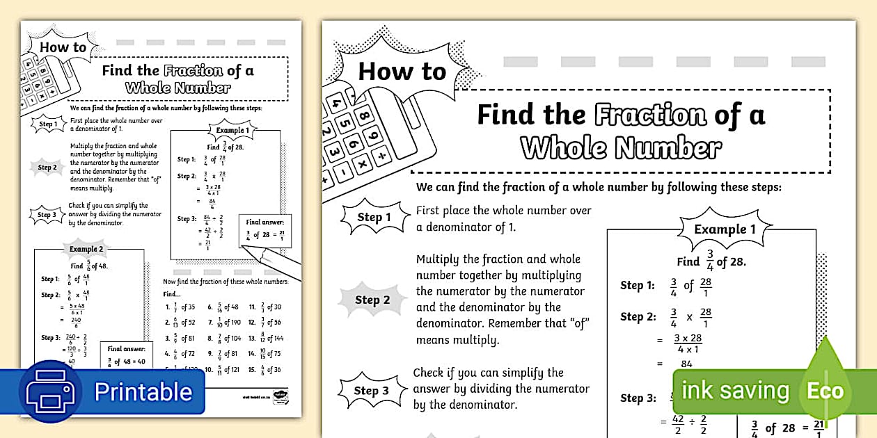 How to Find the Fraction of a Whole Number: Activity Sheet