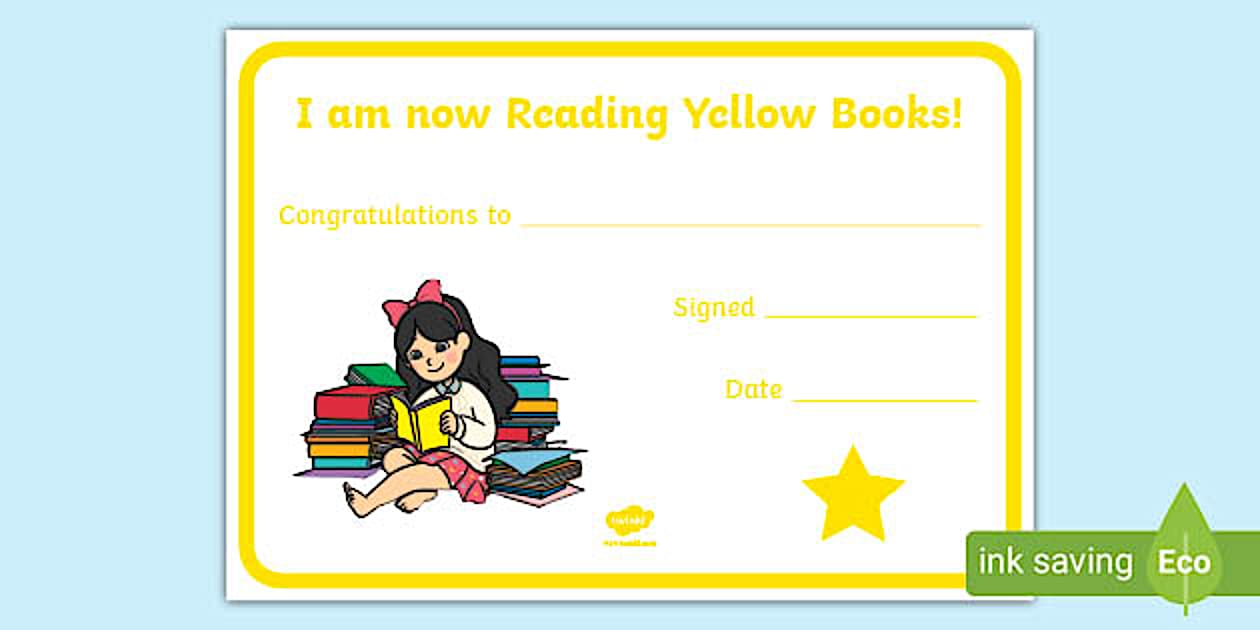 Editable I'm Now Reading Yellow Books Certificate - Twinkl