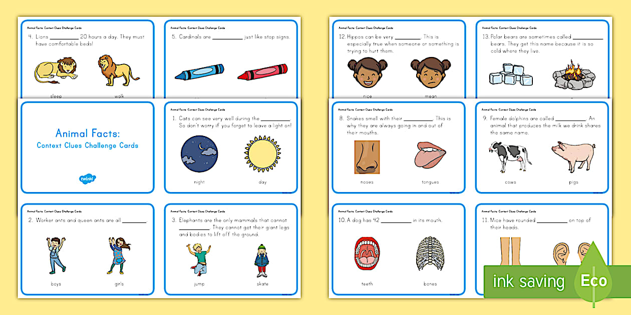 Animal Facts: Context Clues Challenge Cards for K-2nd Grade