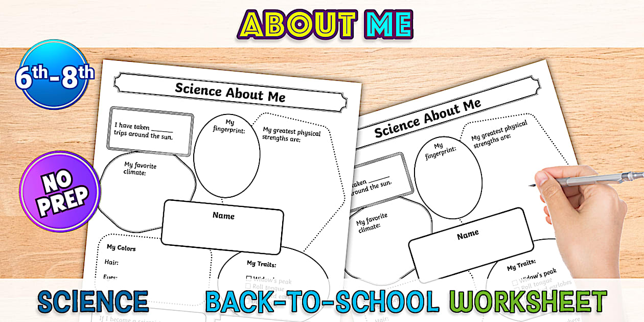 Seventh Grade Science About Me Back-To-School Worksheet
