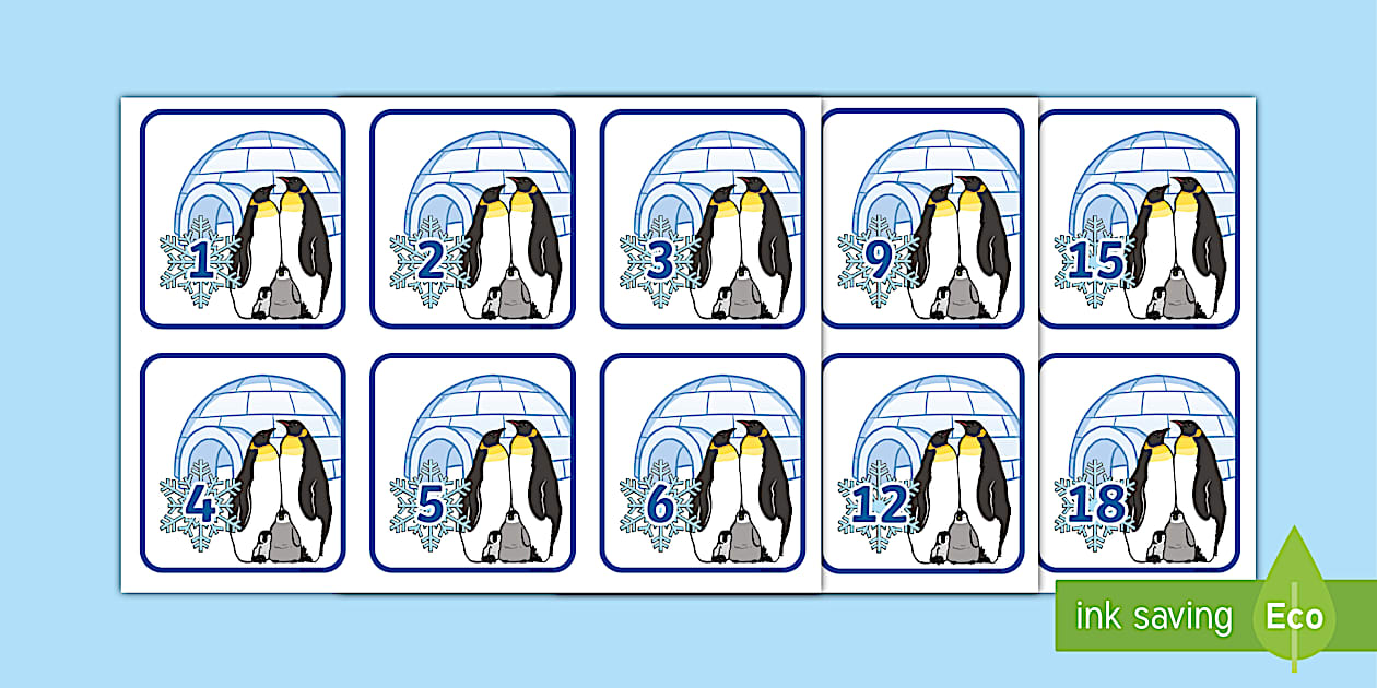 Penguins and Igloos Flashcards (0-20) (teacher made)