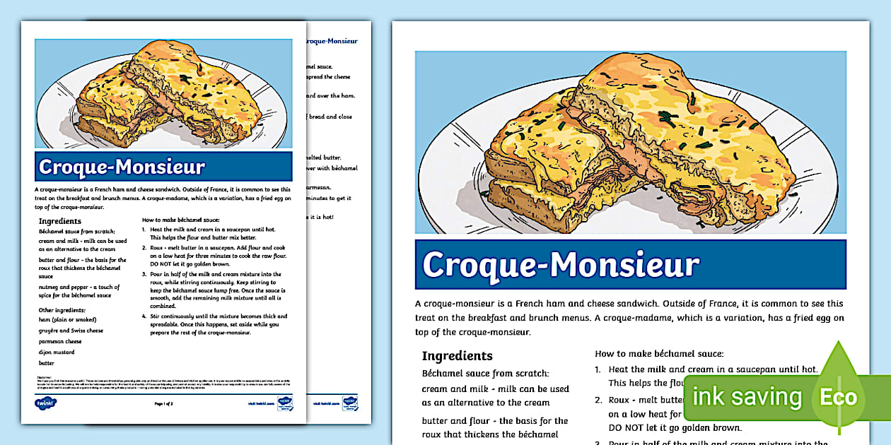 Croque Monsieur French Recipe Resources | KS2 Languages