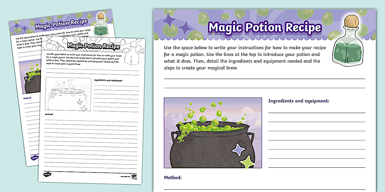 Magic Potion Recipe Instructions Worksheet (teacher made)
