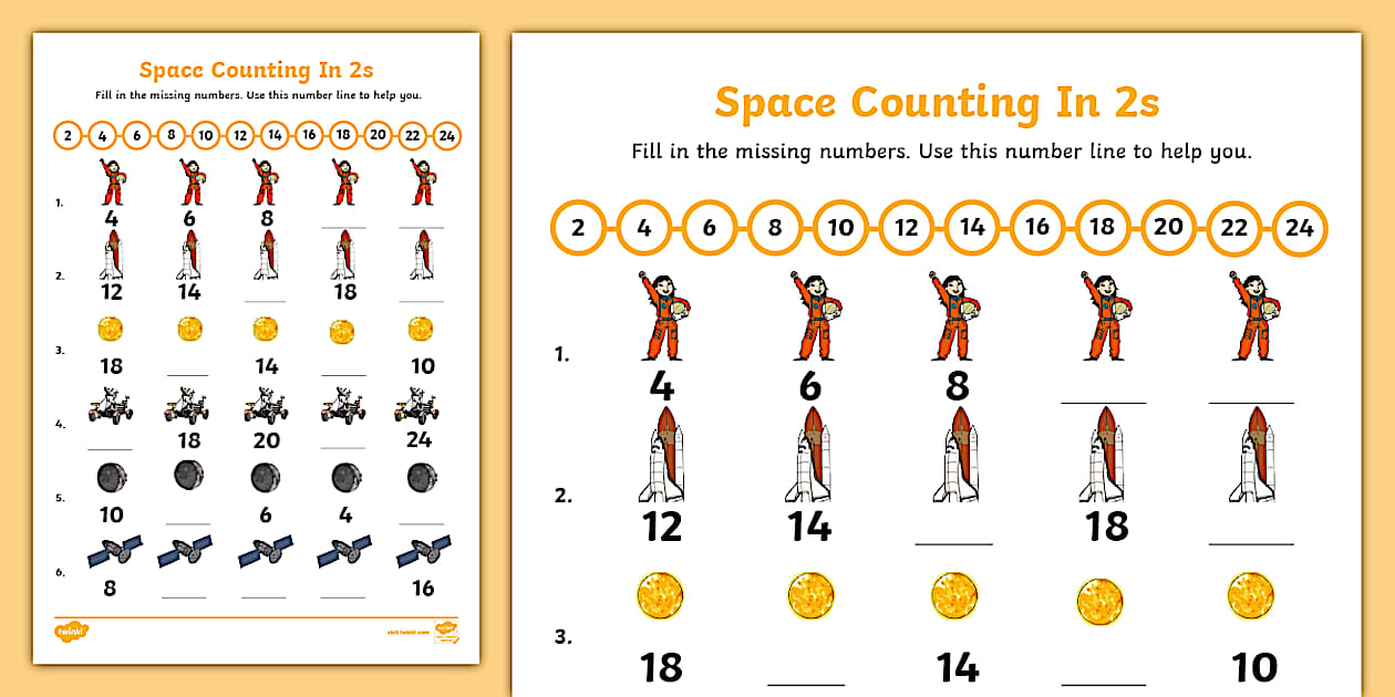 👉 Space Counting In 2s Worksheet - Twinkl - KS1 - Twinkl