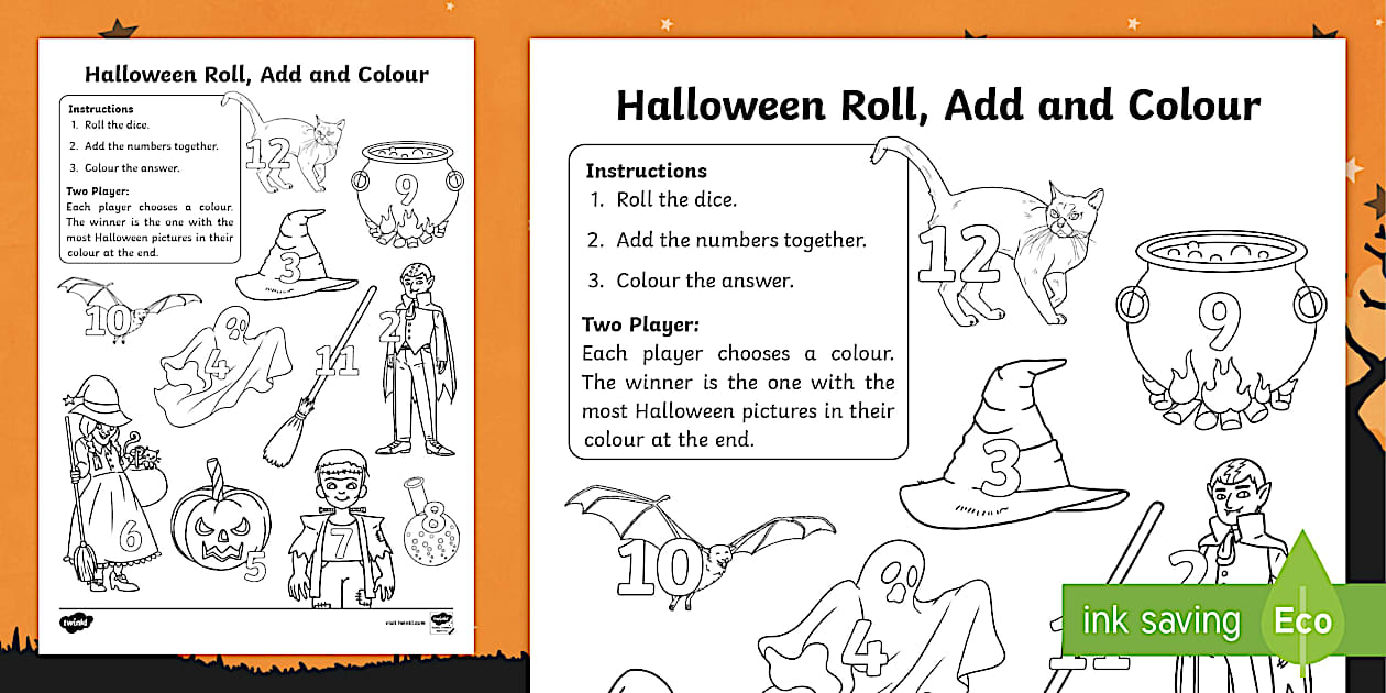 Halloween Roll and Colour Worksheet (teacher made) - Twinkl
