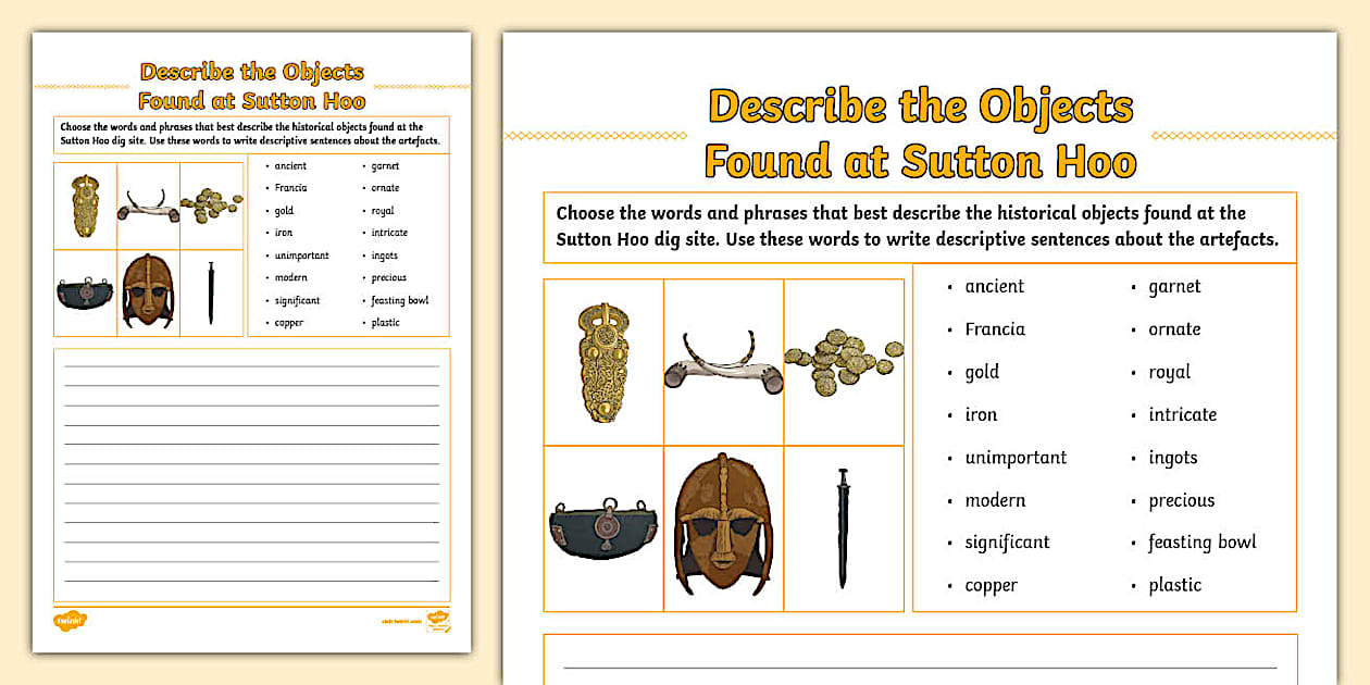 Describe the Objects Found at Sutton Hoo Worksheet - Twinkl
