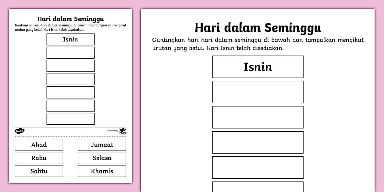 Aktiviti Gunting dan Tampal - Hari dalam Seminggu - Twinkl