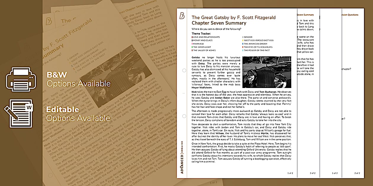 The Great Gatsby Revision: Chapter Seven Summary - Twinkl